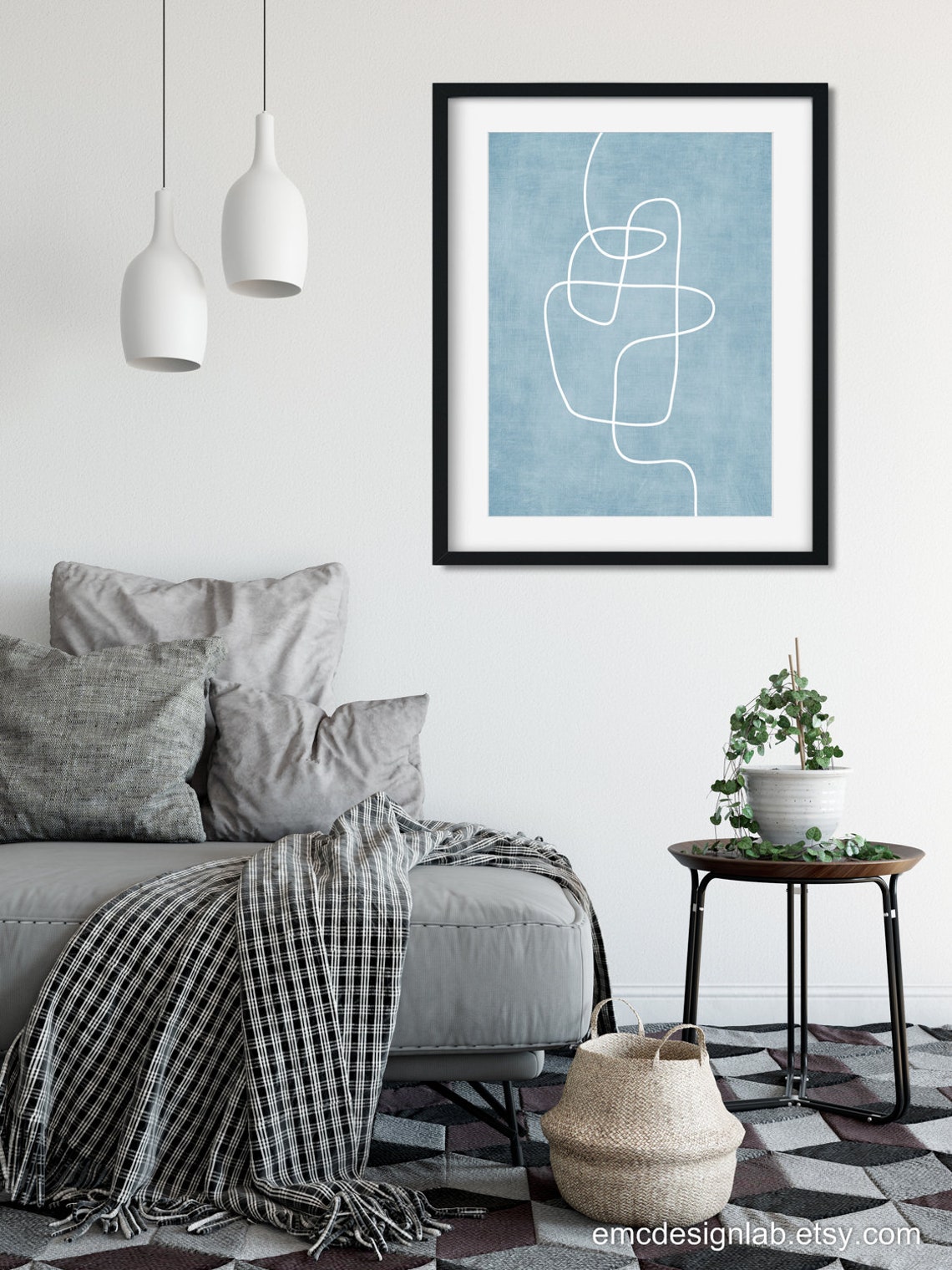 Light Azure White Line Art Print Sky Blue Minimalist Elegant - Etsy