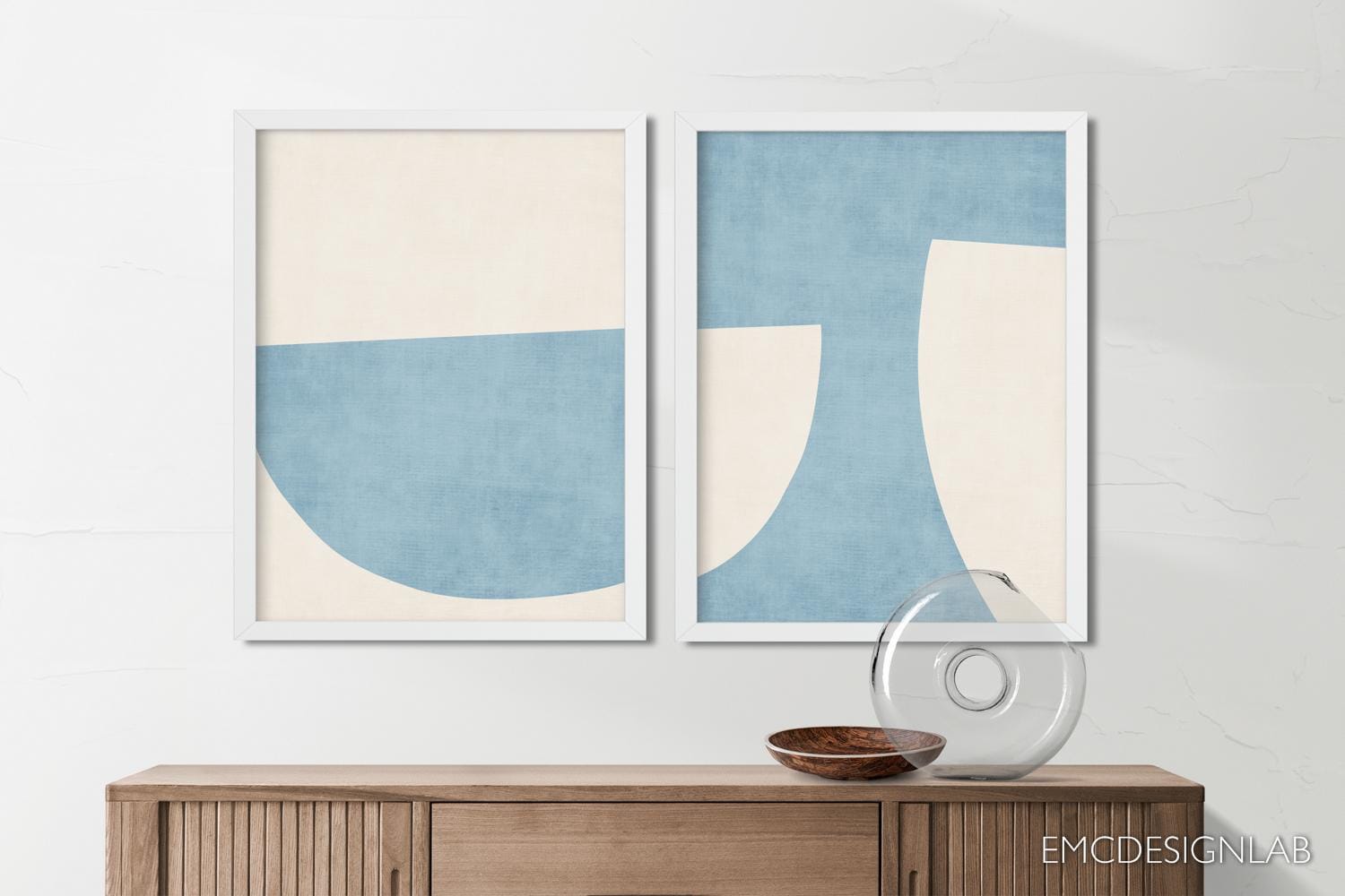 Light Blue Minimalist Artwork Set of 2 Prints Simple Abstract Interior ...