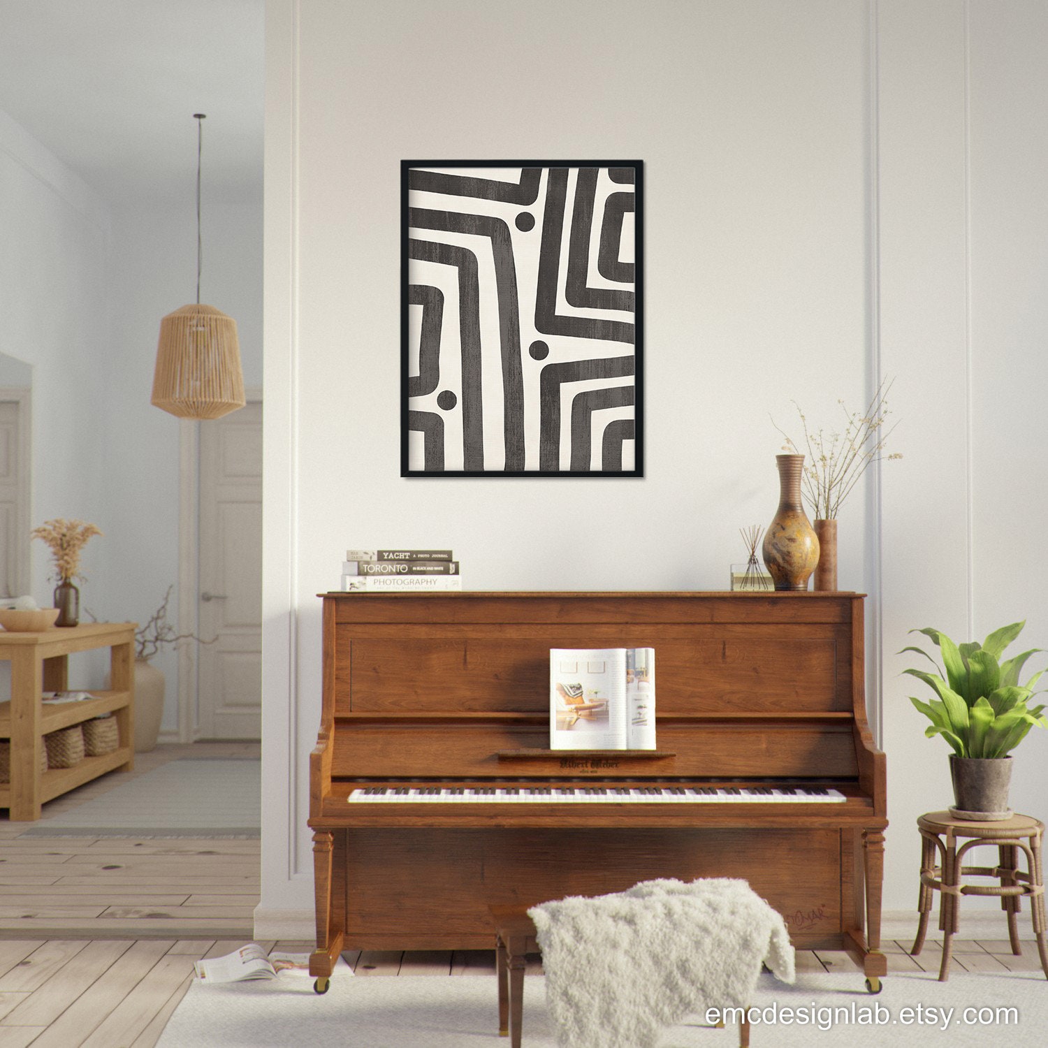 Dark Gray Bold Lines Abstract Art / Exclusive Wall Art Print / Boho ...