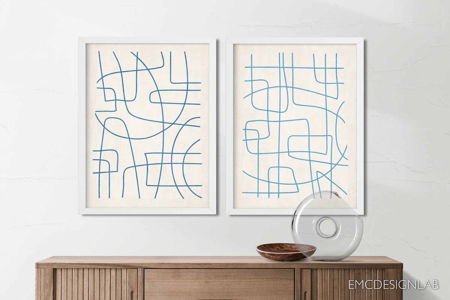 Minimalist Blue Line Art Print Set of 2 Blue Tones Modern Minimalist ...