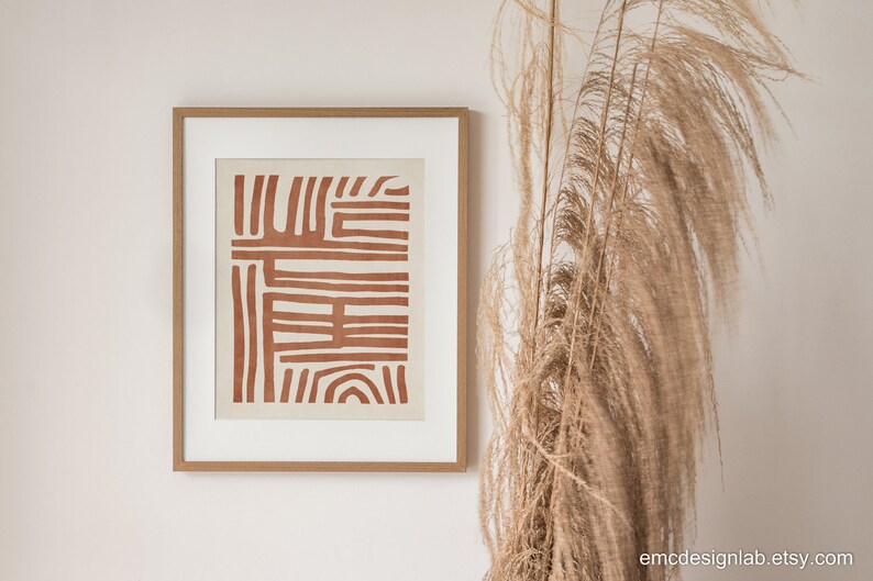 Modern Boho Abstract Art Print Terracotta Color Original Minimalist ...