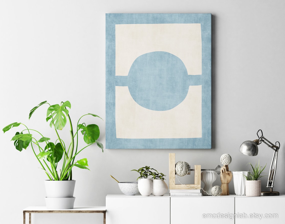 Neutral Abstract Wall Art Light Blue & White Prints Bathroom | Etsy