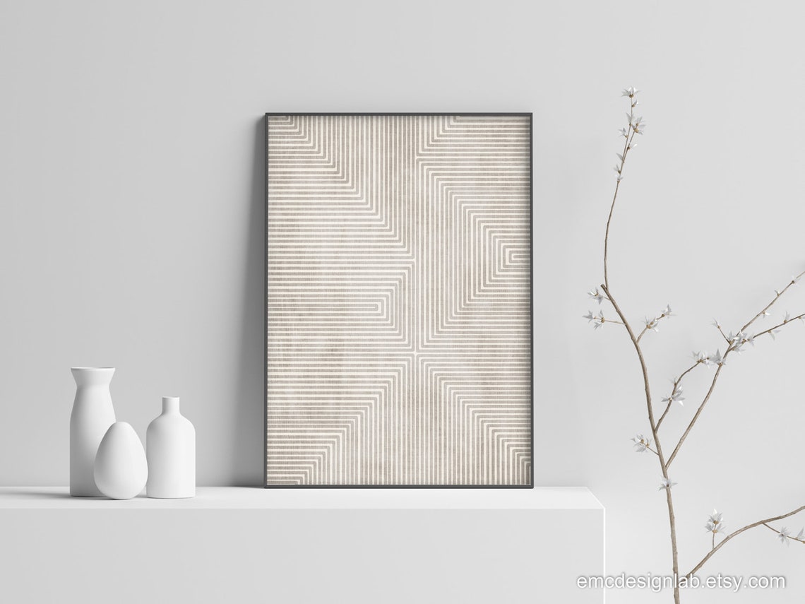 Thin Beige Lines Linen Texture Geometric Abstract Wall Art Print ...