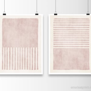 Blush Pink Minimalist Art Set Print Neutral Color Block White Pink ...