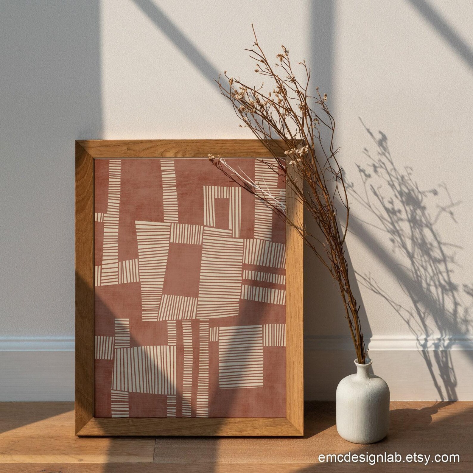 Terra Wall Art Unique Print, Digital Linocut Print Boho Burnt Orange ...