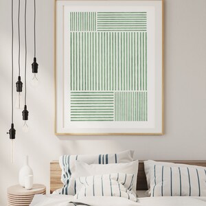 Light Green Lines Artwork, Modern Minimalist Abstract Hand Drawn Wall ...