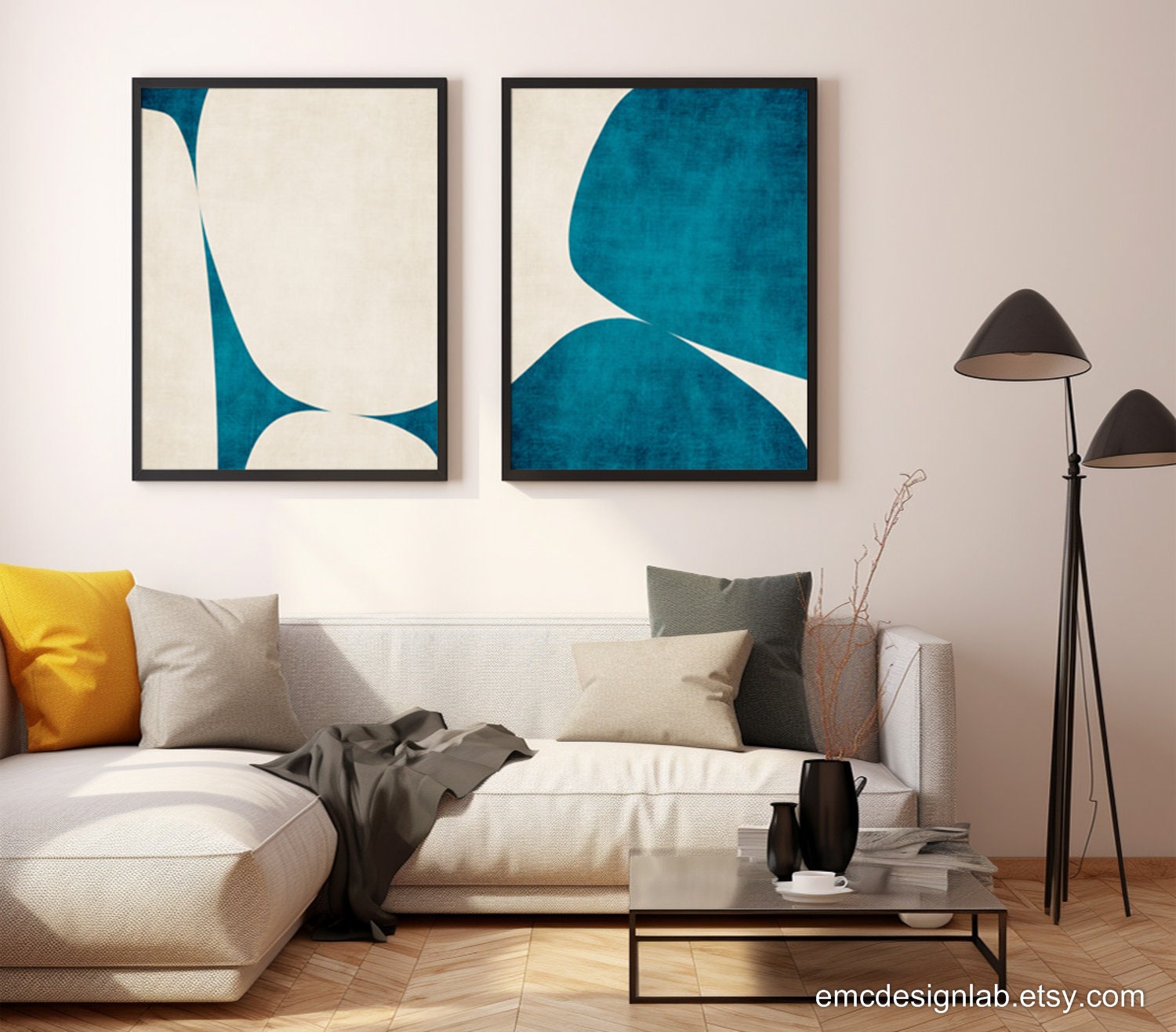 Minimalist Modern Dark Teal Cream Abstract Wall Art Print Canvas Custom ...