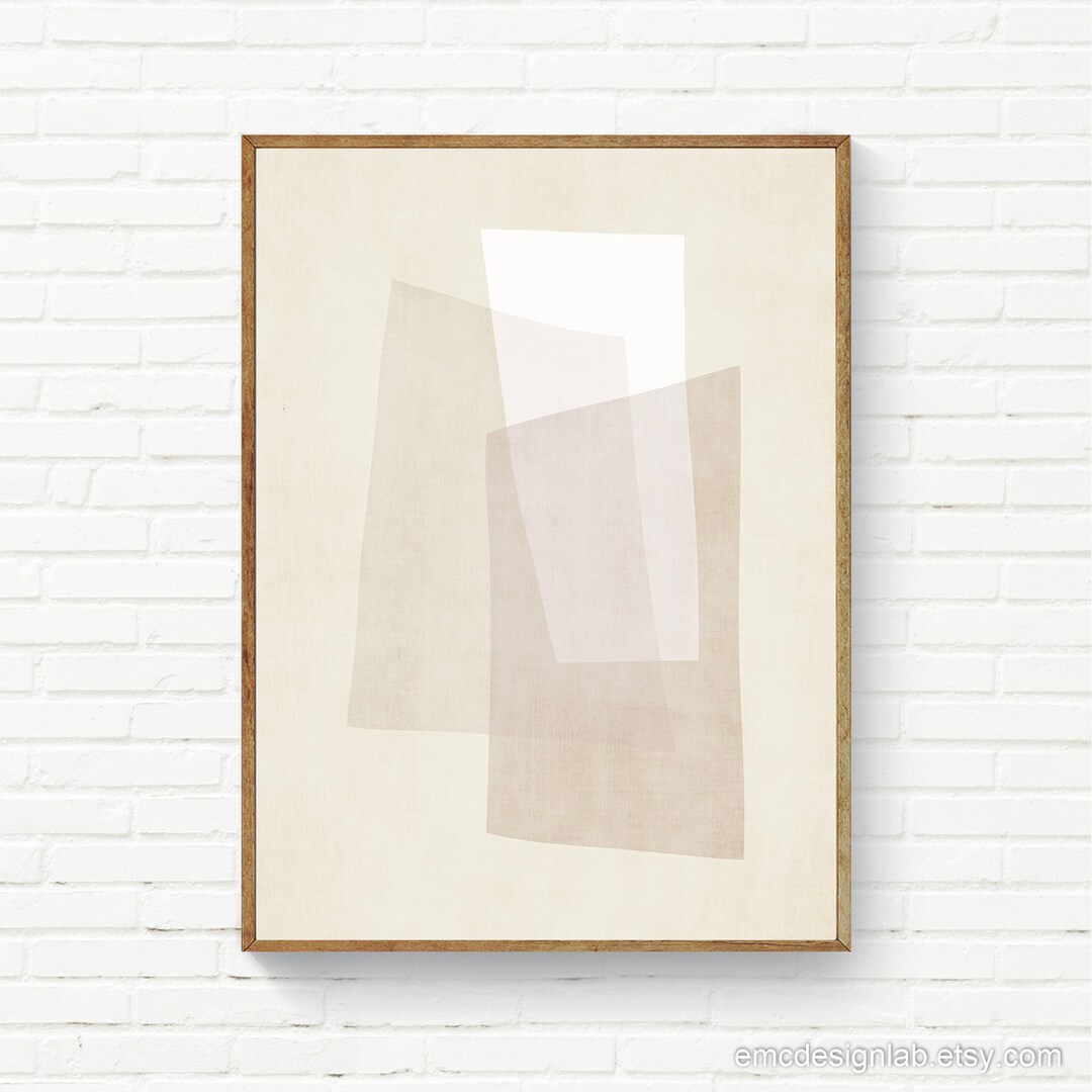 Modern Beige White Abstract Wall Art, Minimalist Organic Shapes Elegant ...