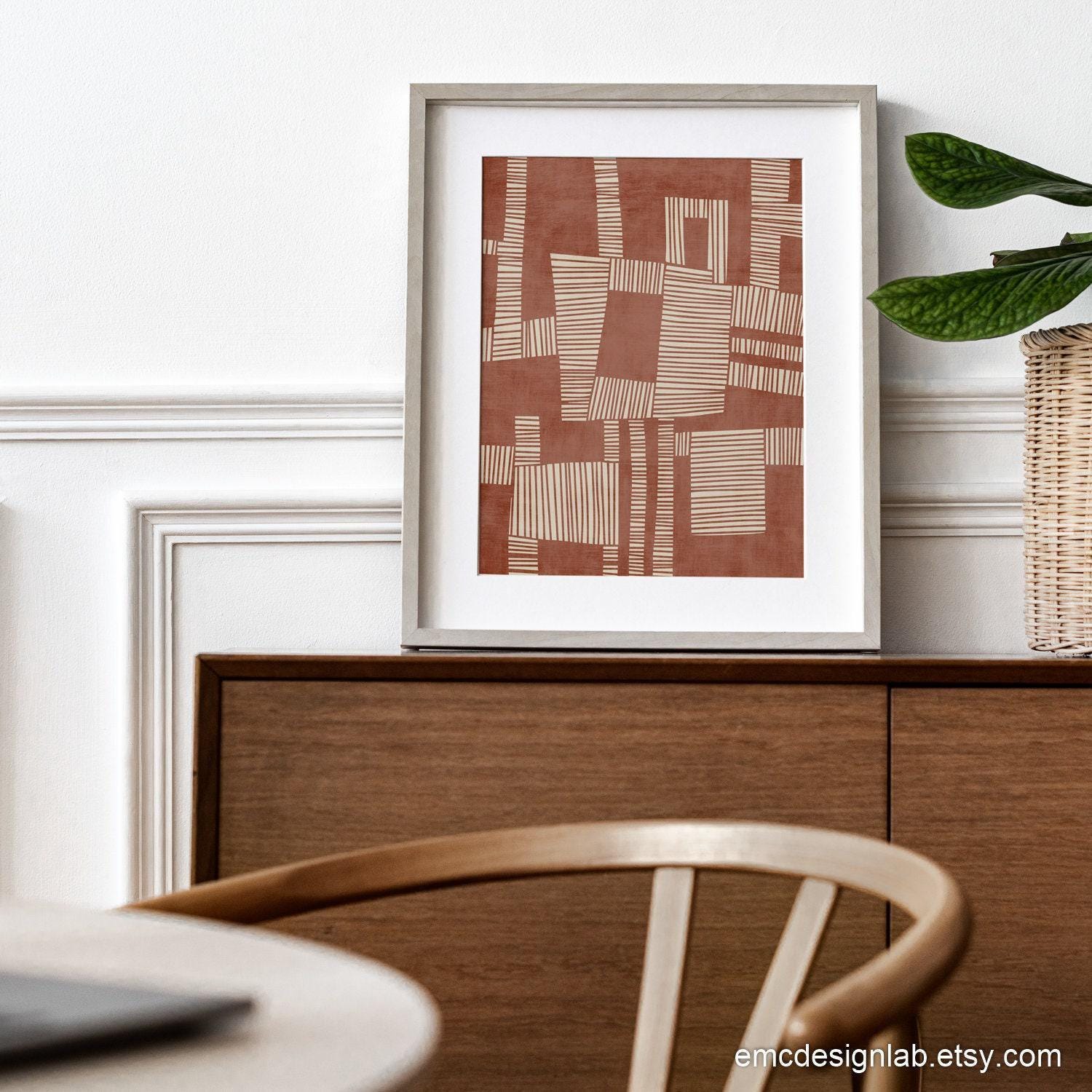 Terra Wall Art Unique Print, Digital Linocut Print Boho Burnt Orange ...