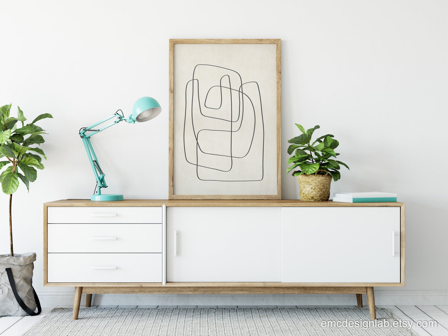 Minimalist Line White Art Print, Off-white Dark Gray Minimal Art ...