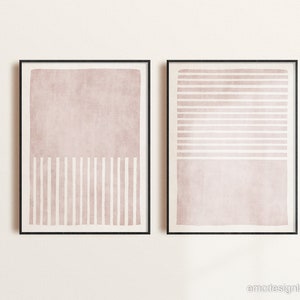 Blush Pink Minimalist Art Set Print Neutral Color Block White Pink ...