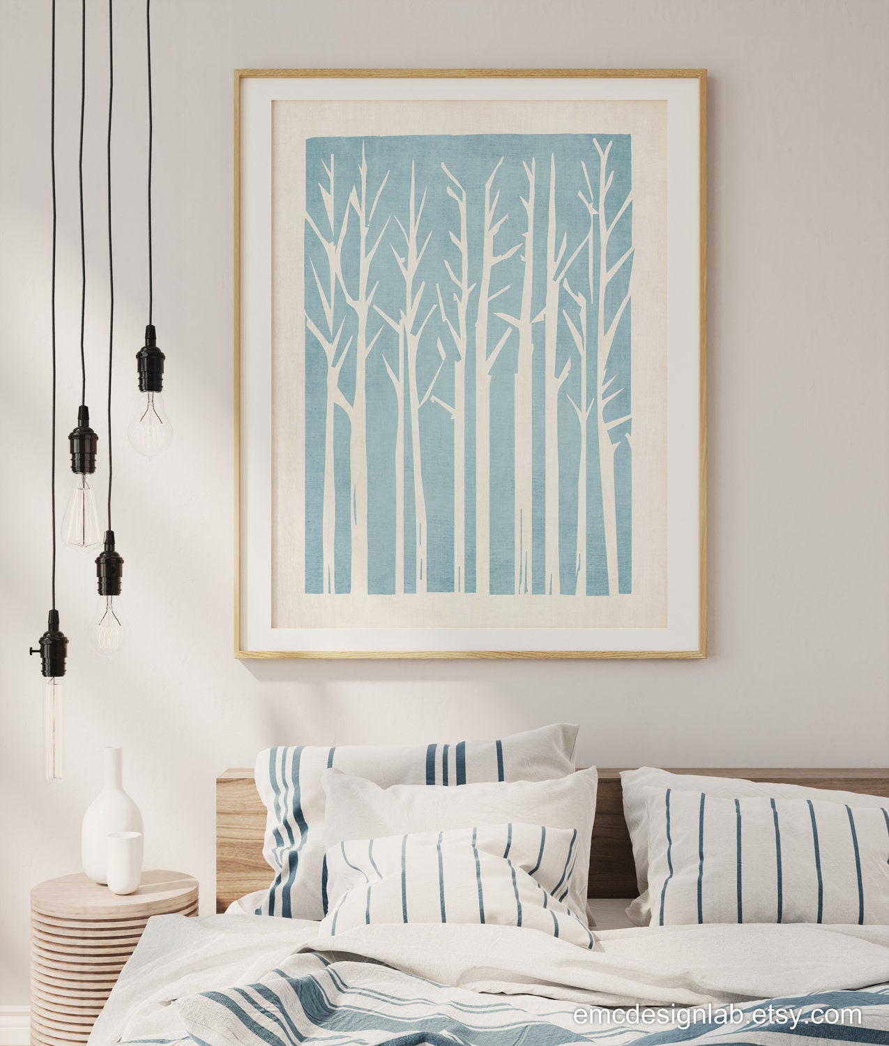 Light Blue Minimalist Trees Forest Art Print Sky Blue White Light ...