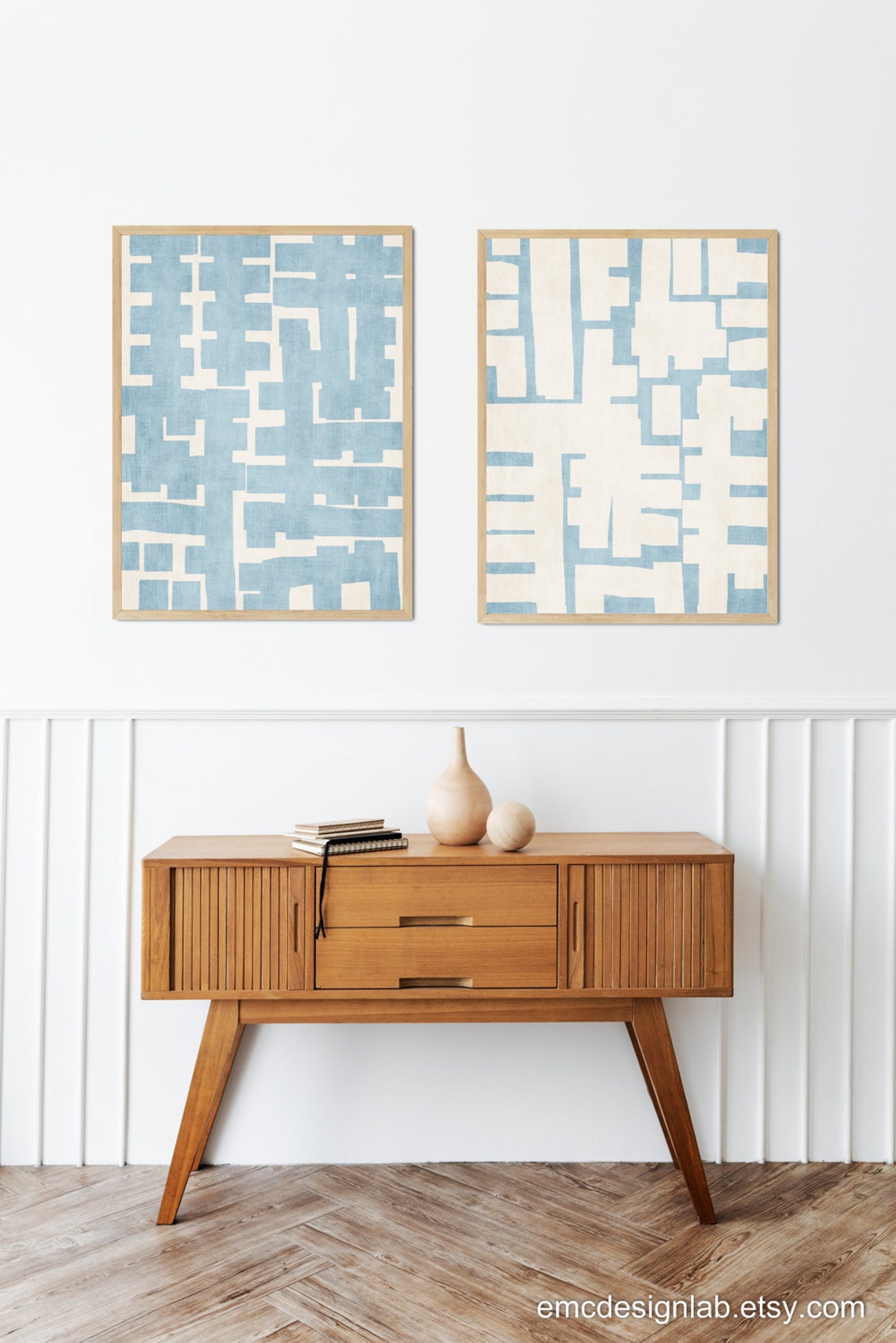 Light Blue Art Set of 2 Prints Ivory White Original Minimalist Print ...