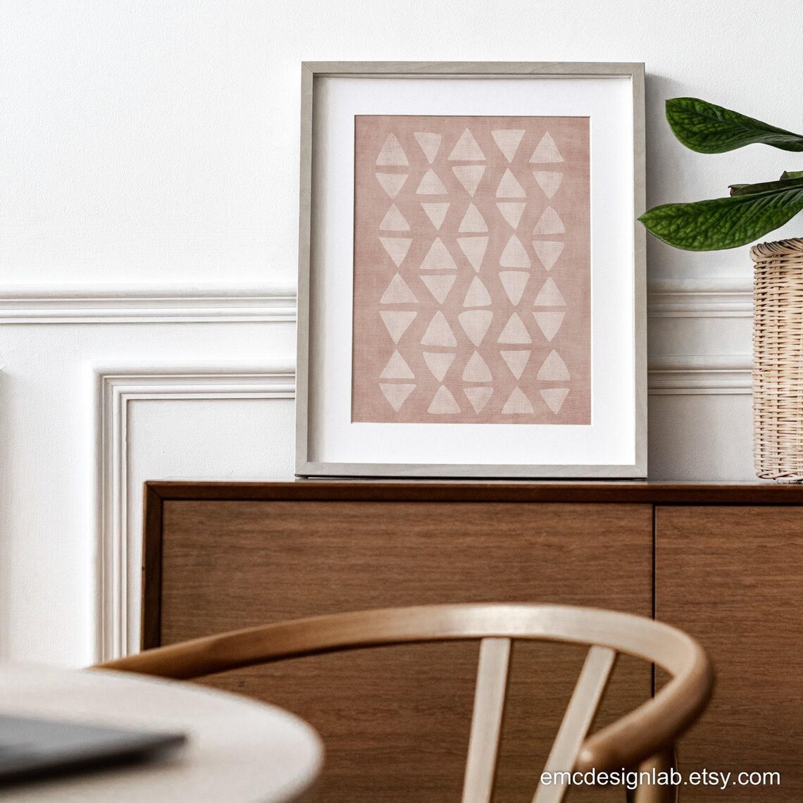 Pale Terracotta Triangles Wall Art Print, Modern Minimalist Drawing ...