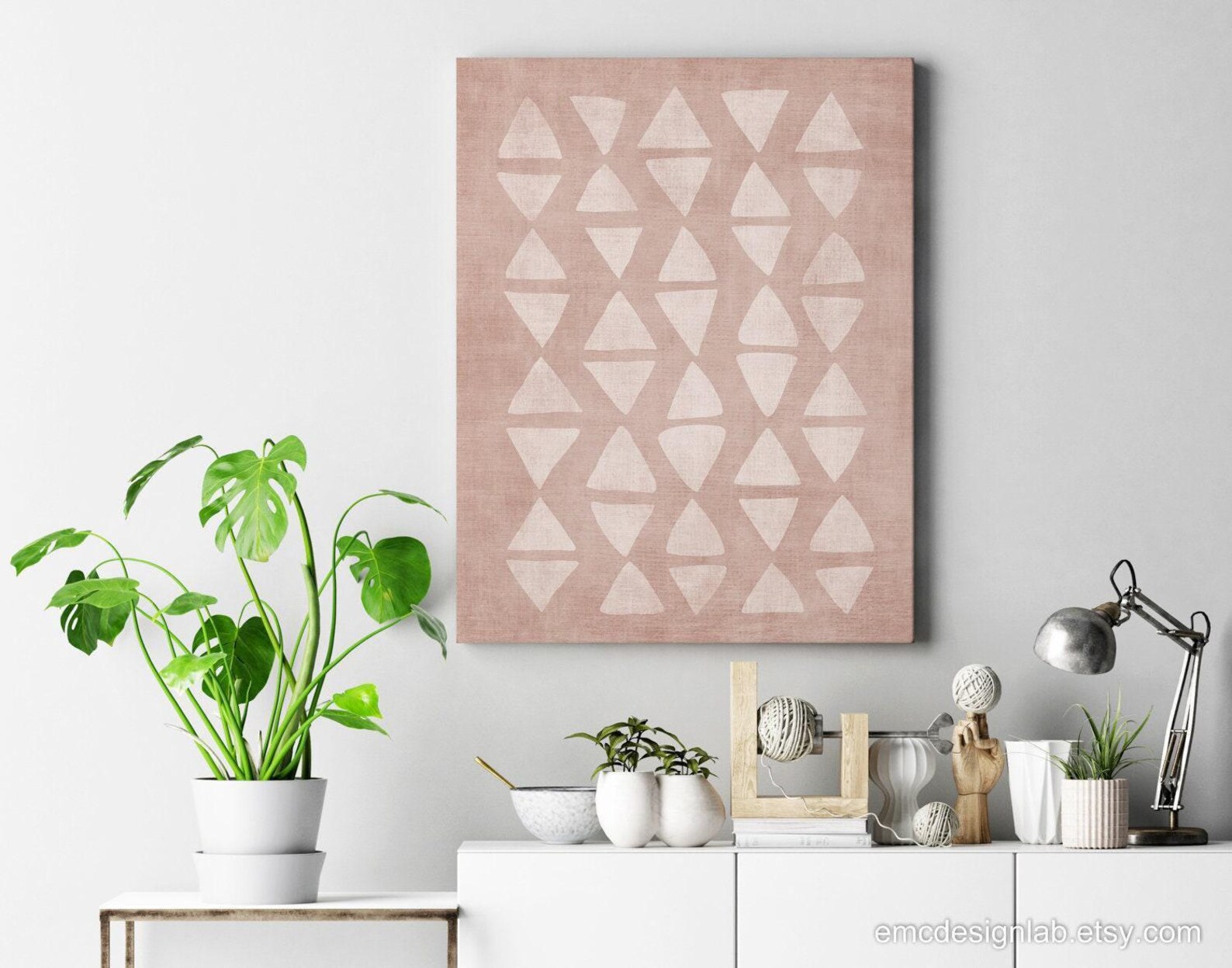 Pale Terracotta Triangles Wall Art Print, Modern Minimalist Drawing ...