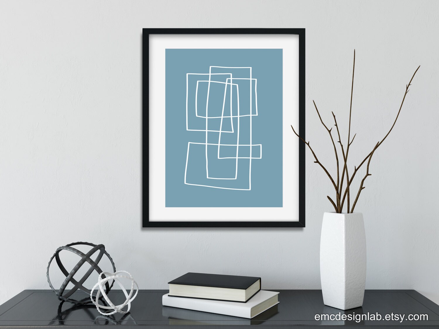 Light Blue White Line Art / Sky Blue Simple Minimalist Living - Etsy