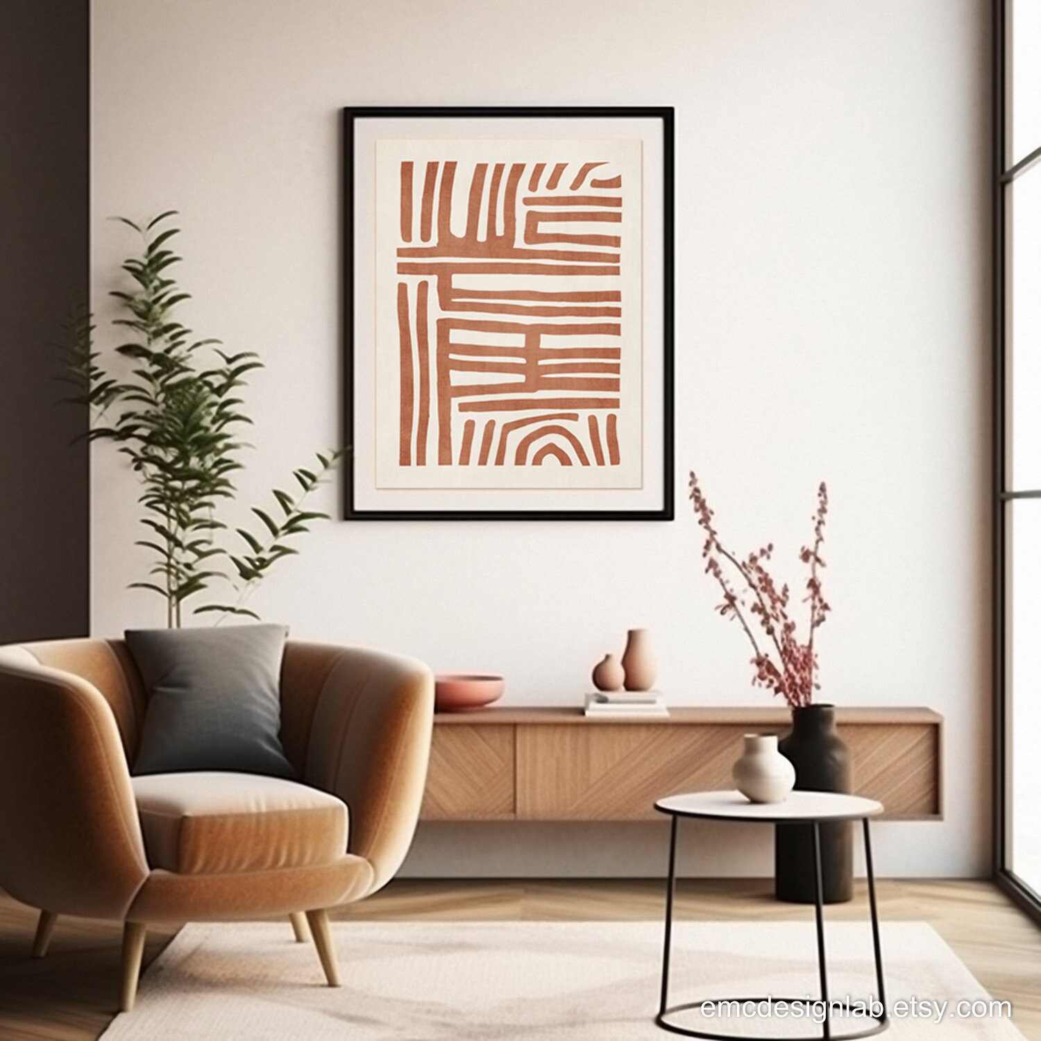 Modern Boho Abstract Art Print Terracotta Color Original Minimalist ...