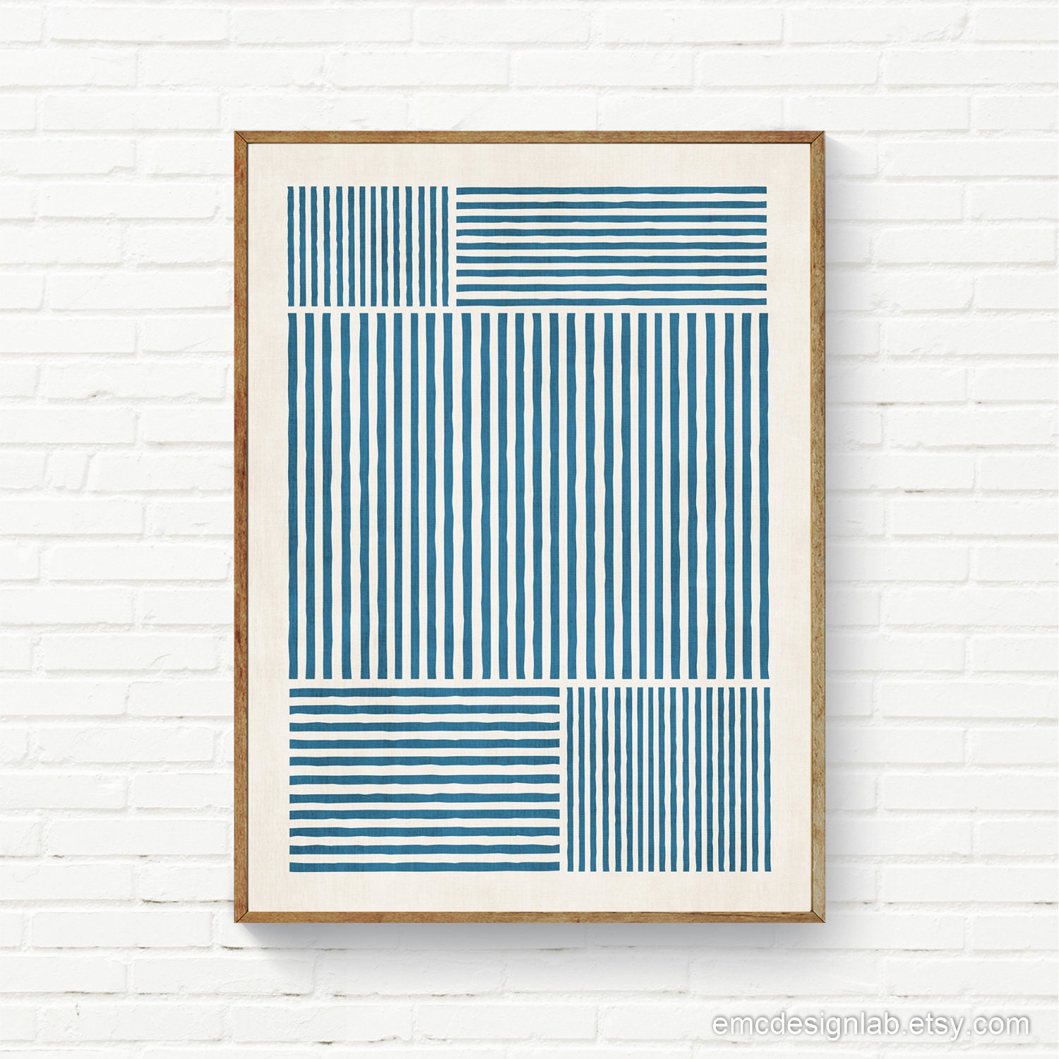 Blue Lines Wall Art, Minimalism White Lines Print, Aegean Blue Stripes ...