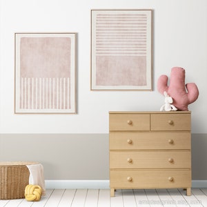 Blush Pink Minimalist Art Set Print Neutral Color Block White Pink ...