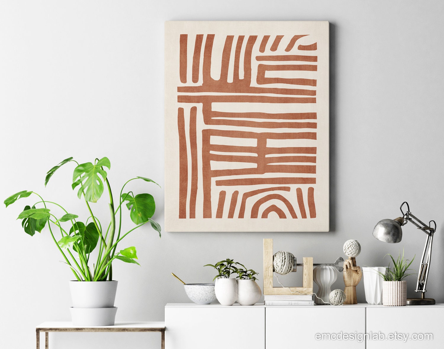 Modern Boho Abstract Art Print Terracotta Color Original Minimalist ...