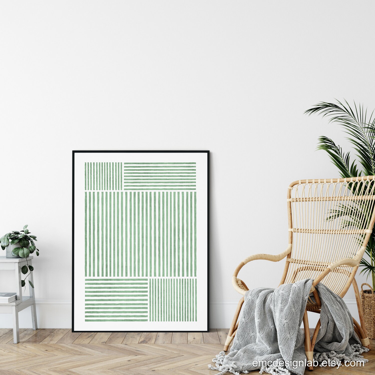 Light Green Lines Artwork, Modern Minimalist Abstract Hand Drawn Wall ...