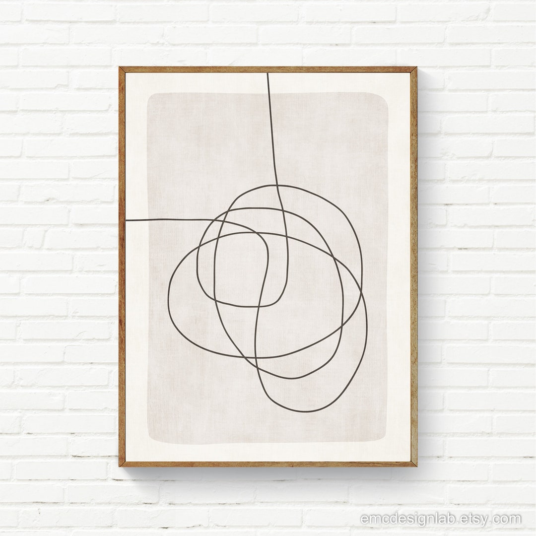 Minimalist Scribble Fine Line Art Print Beige White Black Modern ...