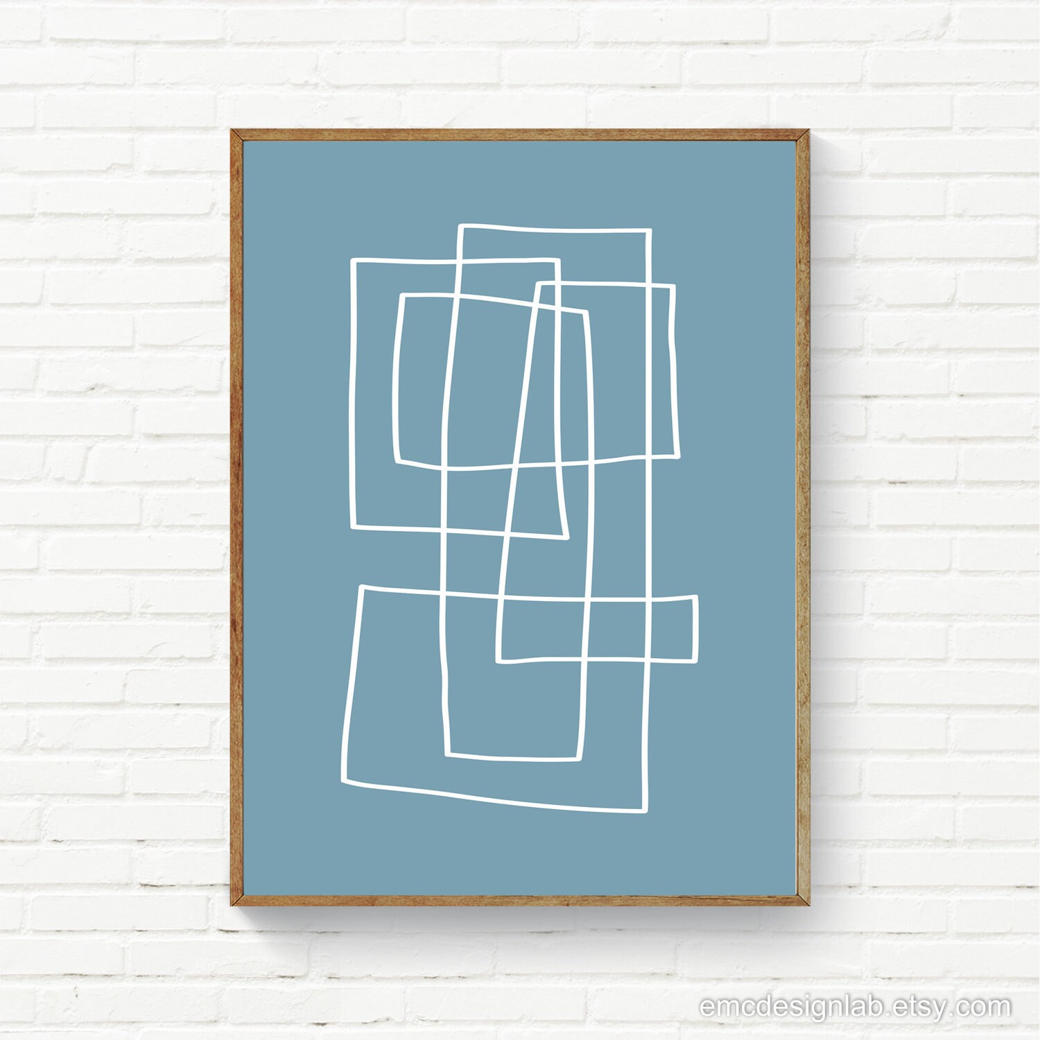 Light Blue White Line Art / Sky Blue Simple Minimalist Living - Etsy