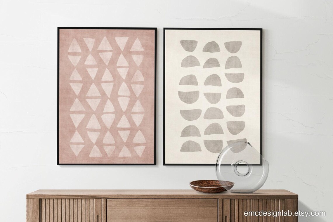 Pale Terracotta Triangles Wall Art Print, Modern Minimalist Drawing ...