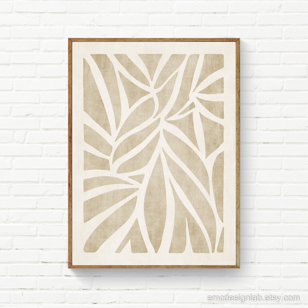 Classy Light Tan Abstract Leaves Artwork Unique Interior Design Wall ...