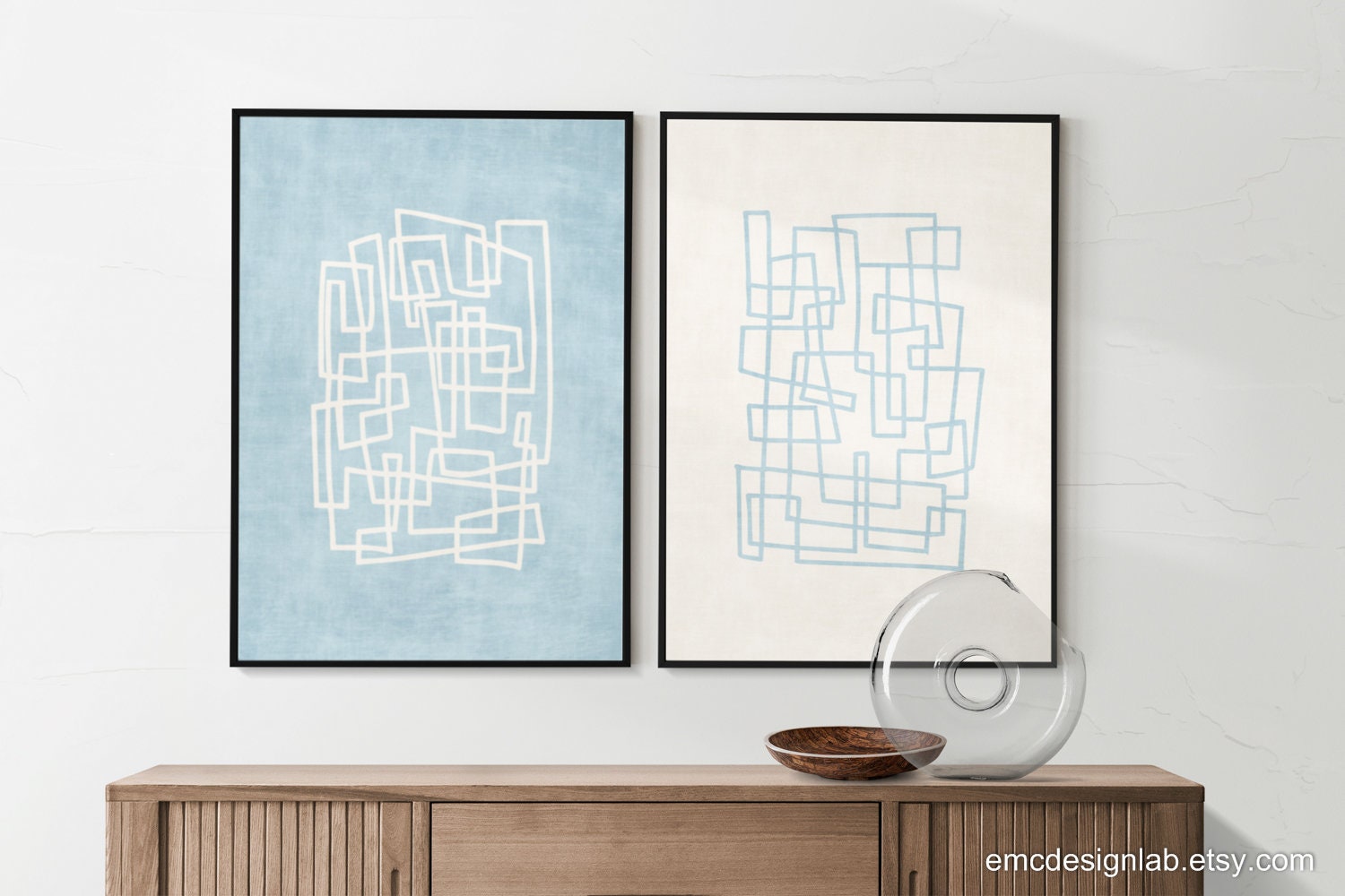 Ivory White Light Cream Baby Blue Line Art Minimalist Sky - Etsy
