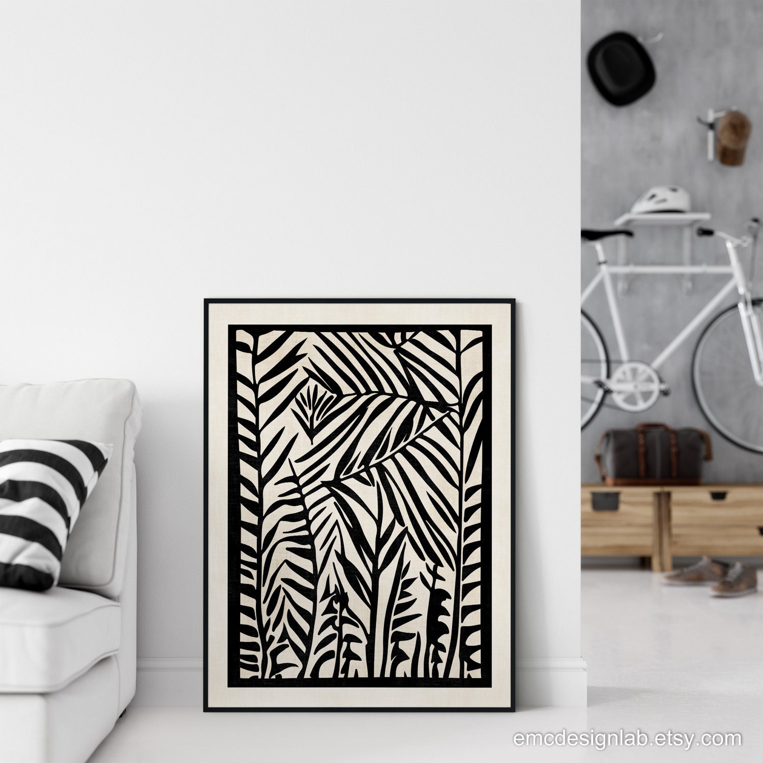 Minimalist Black Leaves Wall Art / Digital Linocut Art Print / Black ...