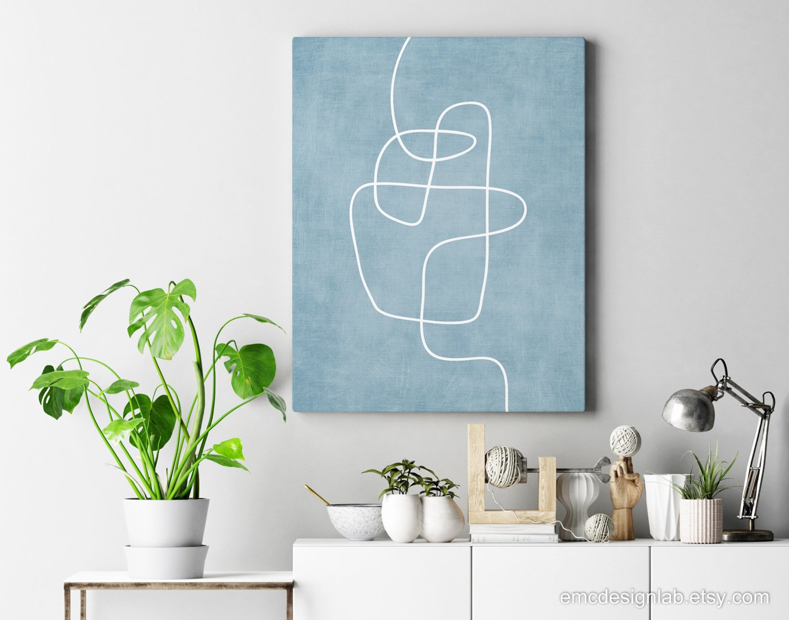 Light Azure White Line Art Print Sky Blue Minimalist Elegant - Etsy