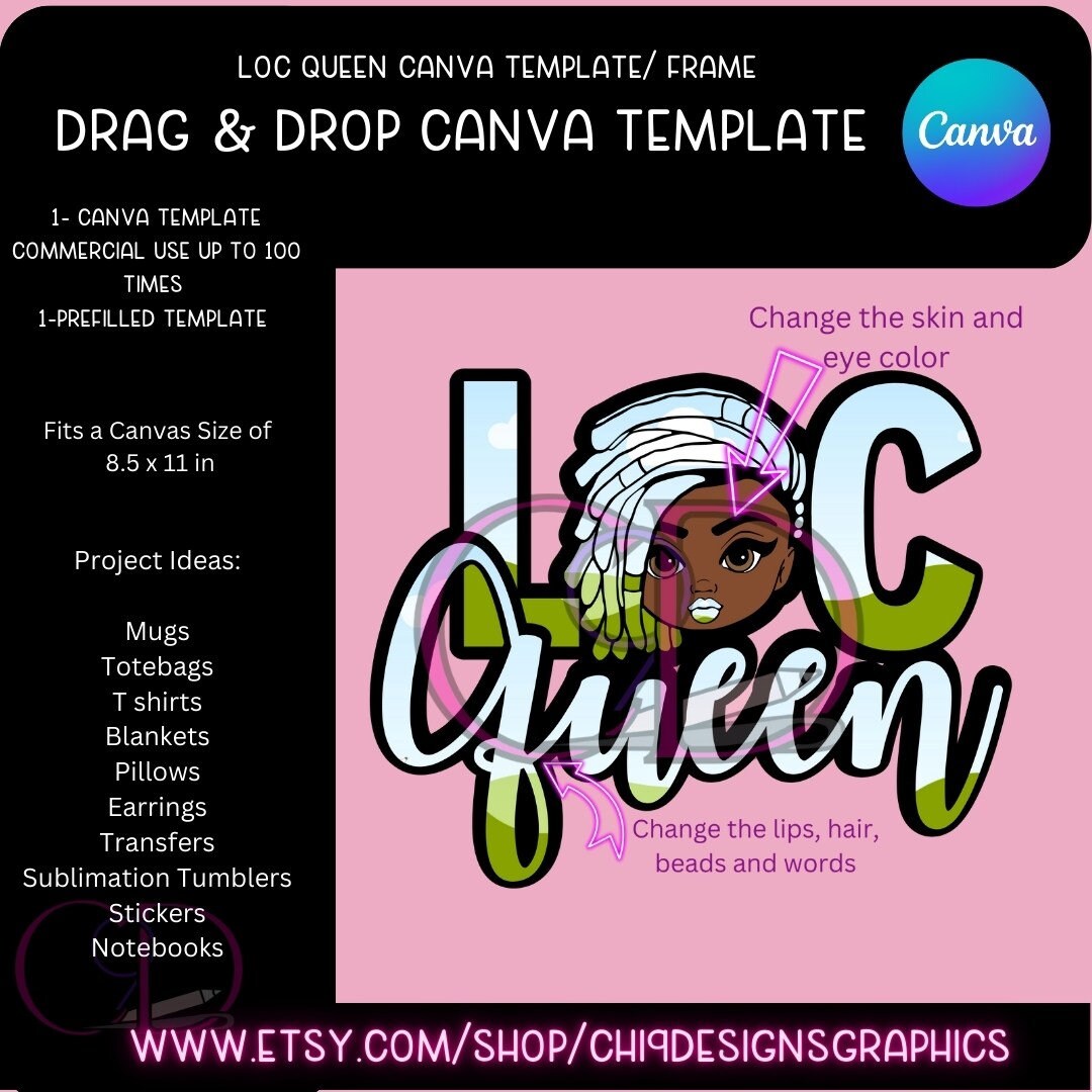 Loc Queen| Canva Frame |african American Woman PNG| Editable Frame| Dfy ...