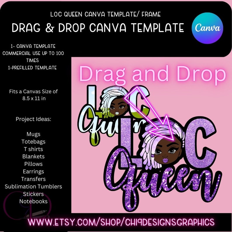 Loc Queen Canva Frame african American Woman PNG Editable Frame ...