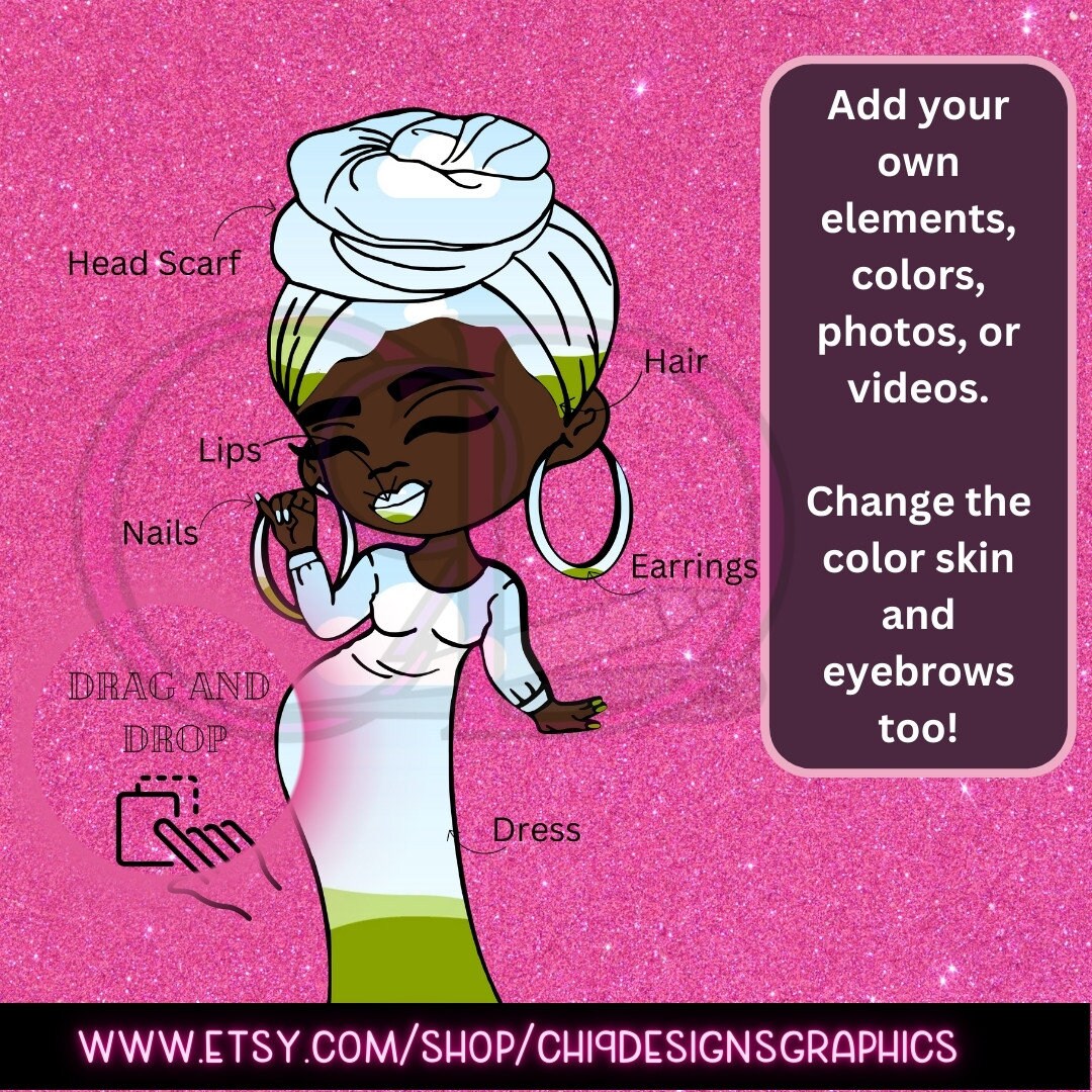Canva Frame, African American Woman Clipart, Drag and Drop Elements ...