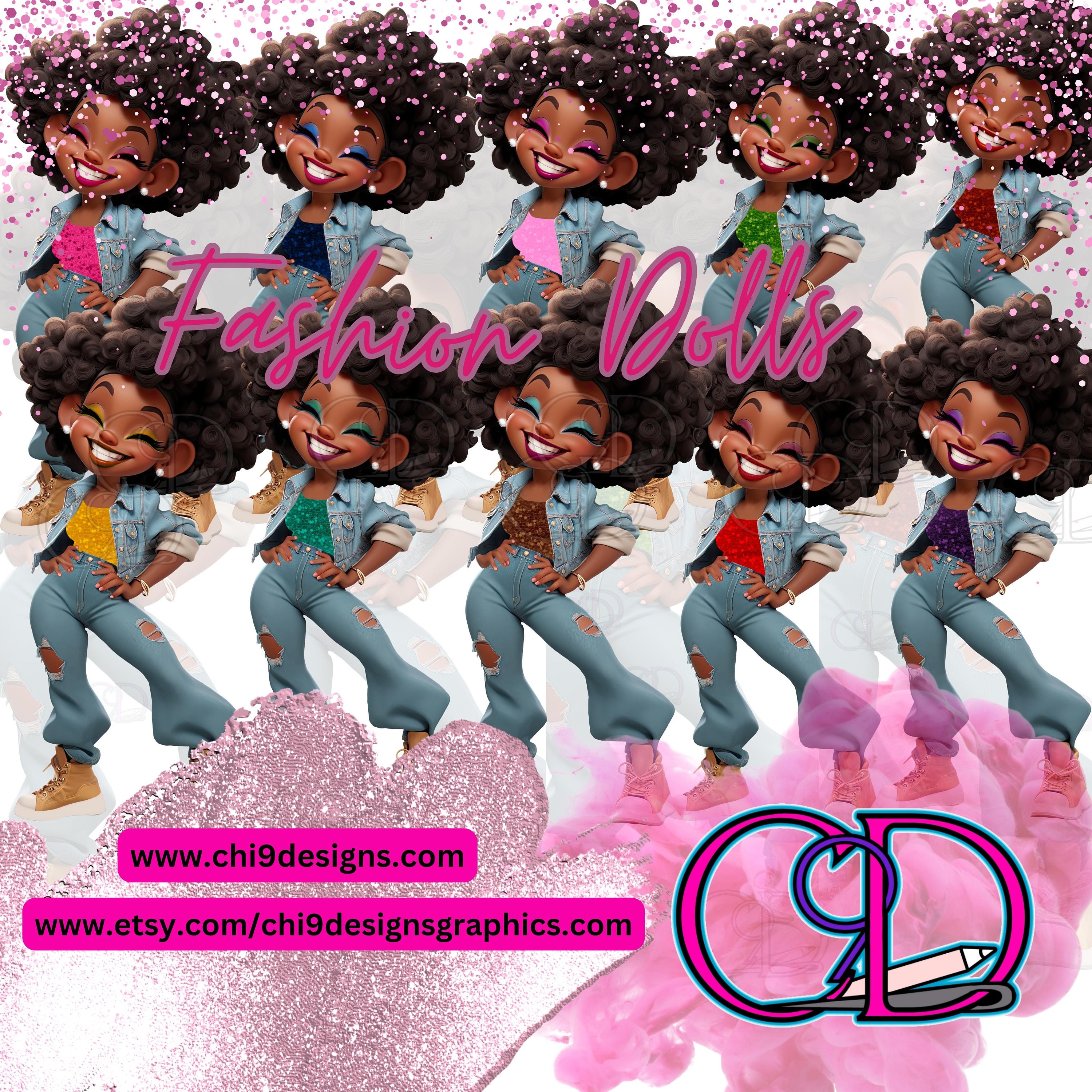 Afro Girl Clip ART Transparent Pngs 10 High Quality Images Bundle Chibi ...