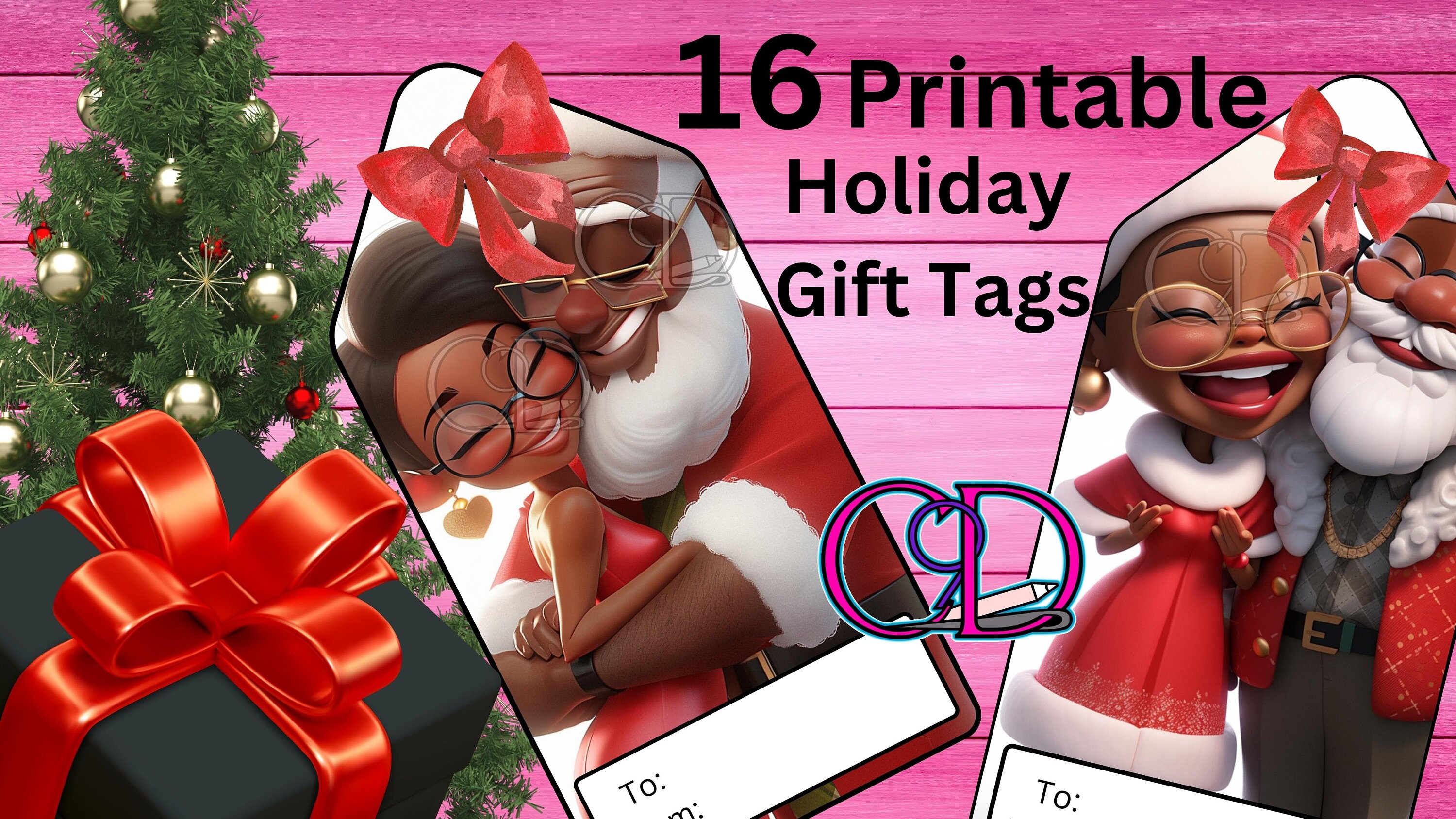 Black Santa Gift Cards Holiday Gift Tags Mr. Claus and Mr. Claus Gift ...