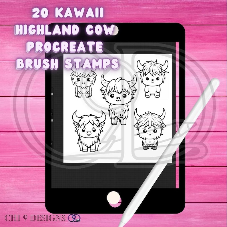 Highlander Cow Procreate Stamp| Highlander Cattle Stamp Bundle| Baby ...