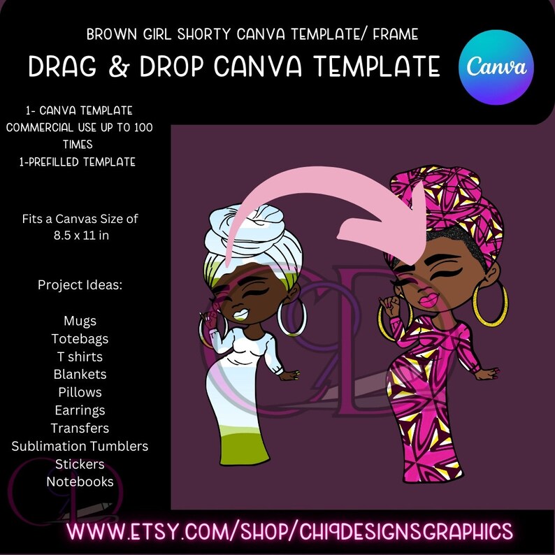 Canva Frame, African American Woman Clipart, Drag and Drop Elements ...