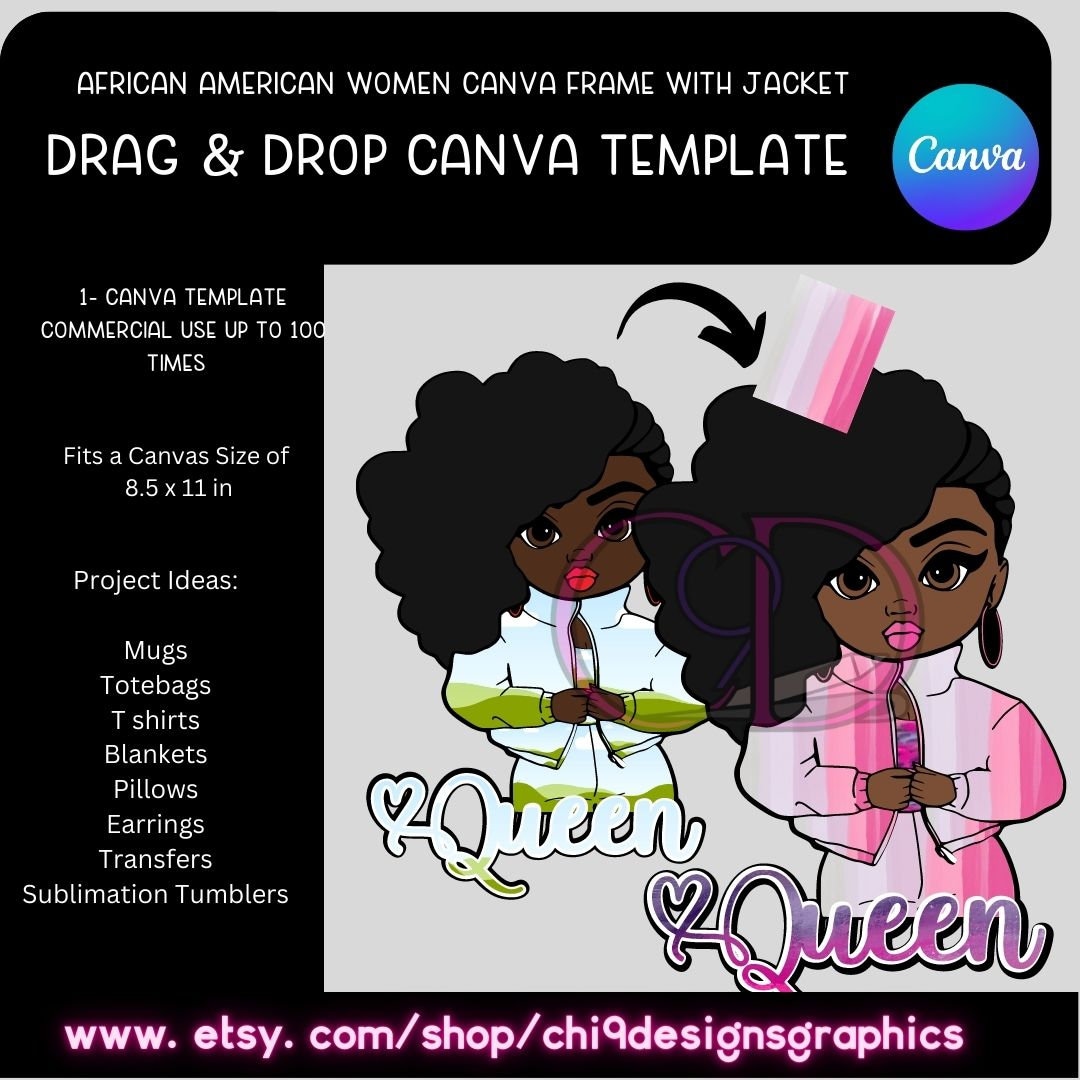 African American Woman Canva Frame Template, Drag and Drop - Etsy