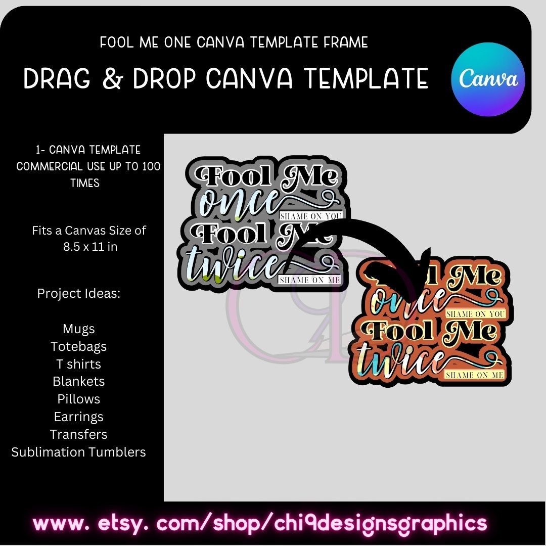 Fool Me Once Canva Template Frame - Etsy