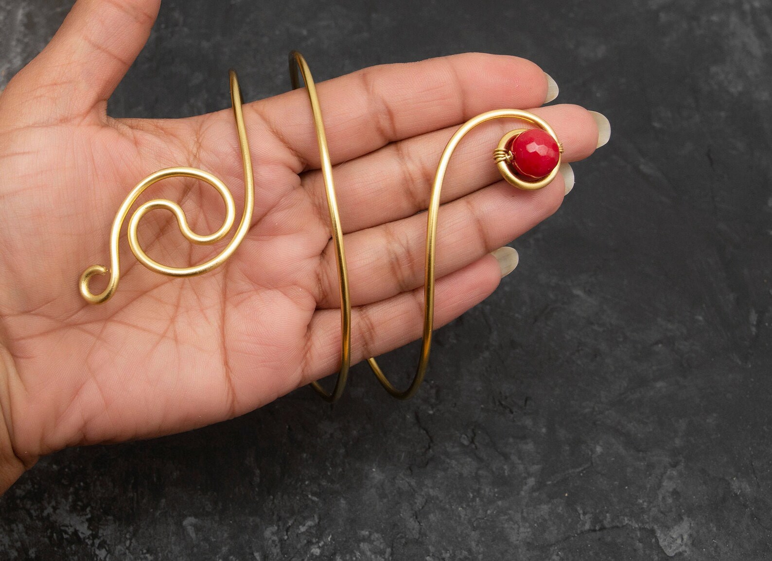 Red Quartz Brass Arm Cuff, Upper Arm Cuff ,bicep Bracelet, Armlet Wire ...