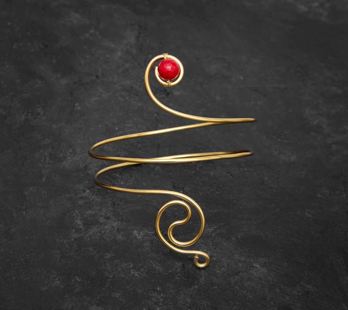 Red Quartz Brass Arm Cuff, Upper Arm Cuff ,bicep Bracelet, Armlet Wire ...