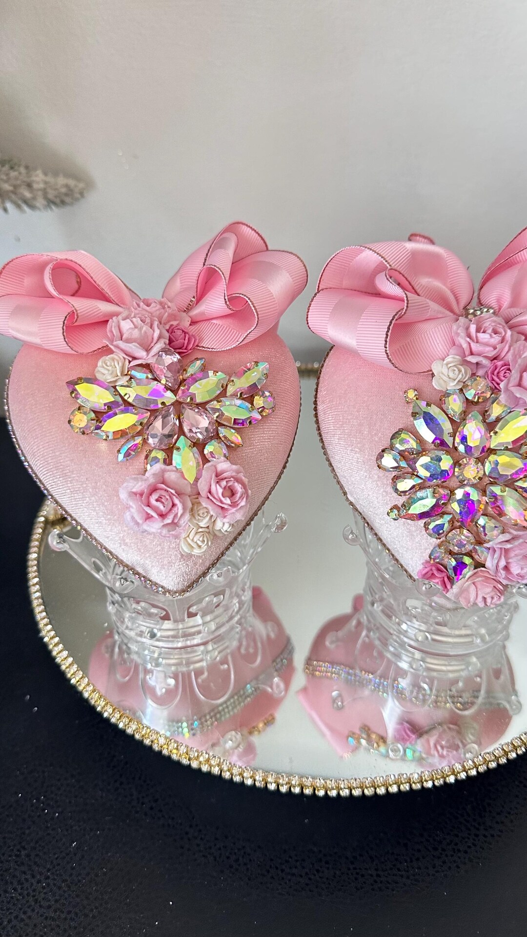 Valentine Pink Velvet Heart Embellished AB Crystal S&rhinestones ...
