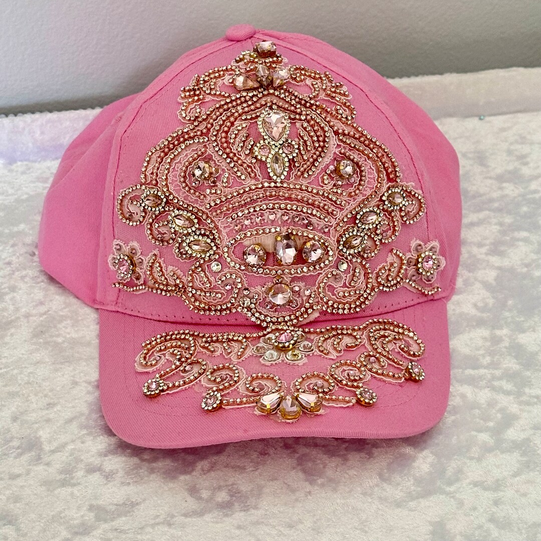Crown Embellishments Pink Baseball Hat , Queen Hat Rhinestone Chain ...