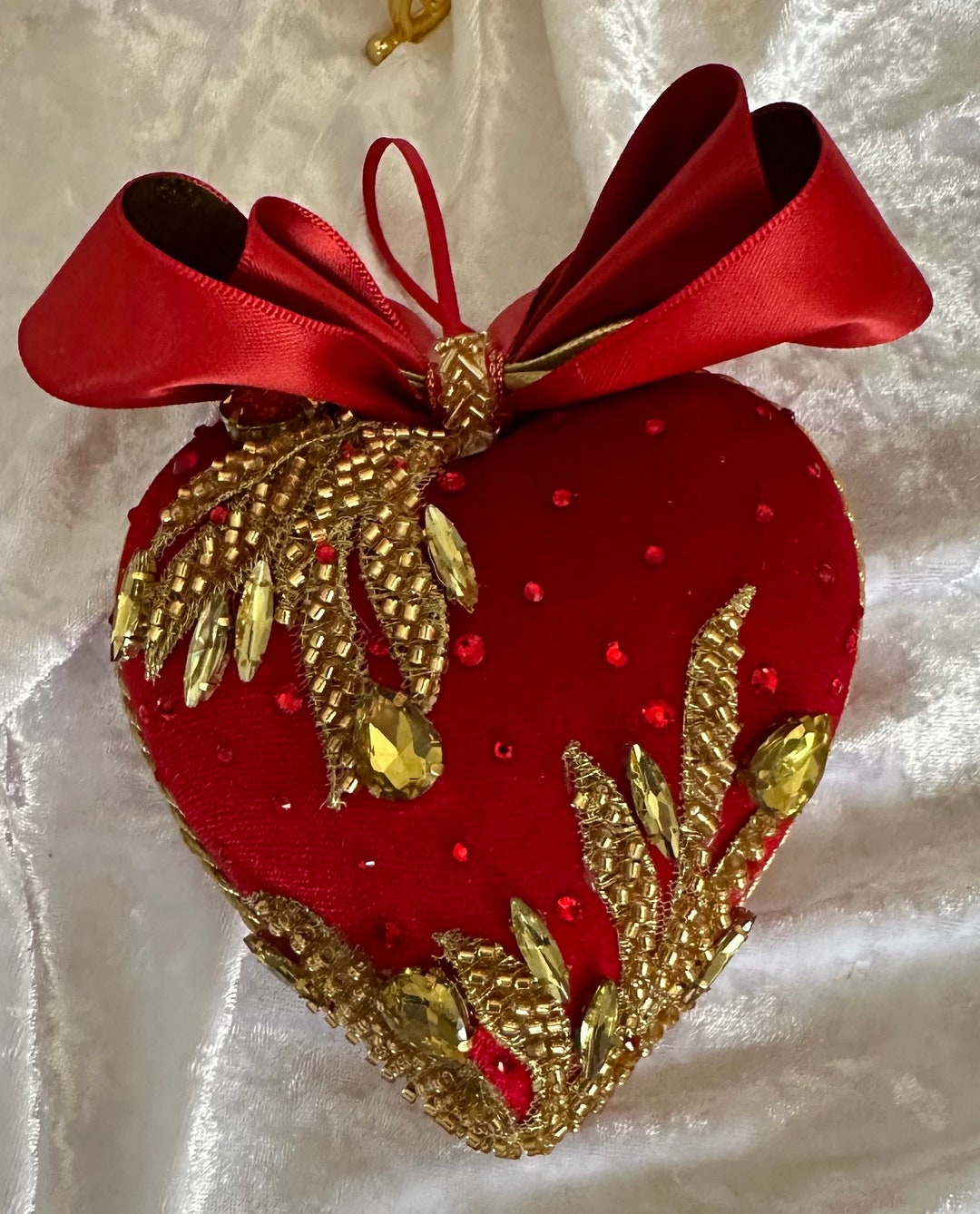 Christmas Valentine’s 4 Inch Red Velvet Hearts Ornaments With Gold ...
