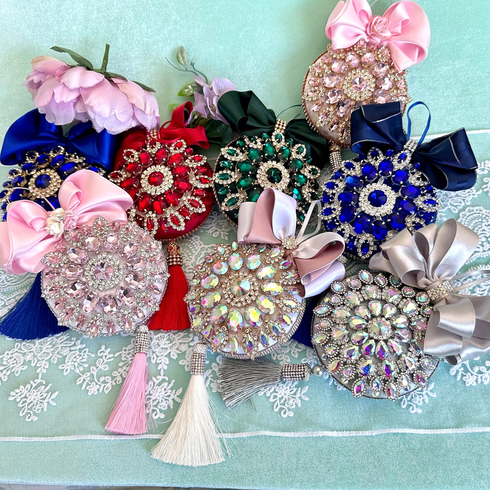 Christmas Jeweled Ornaments Medallion Disk Velvet Stones - Etsy