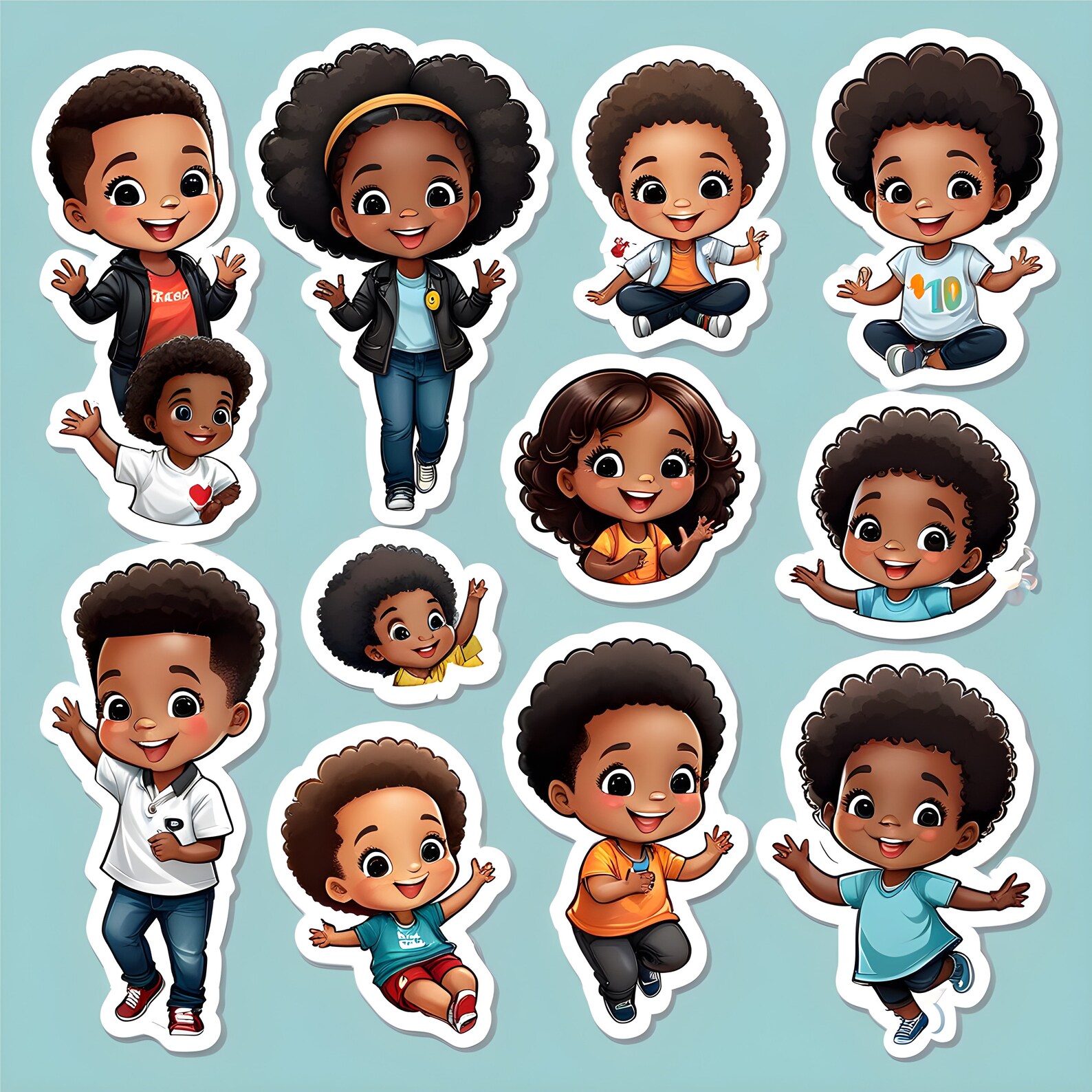 Cute Brown Skin Kid Stickers PNG- Jpeg - Etsy