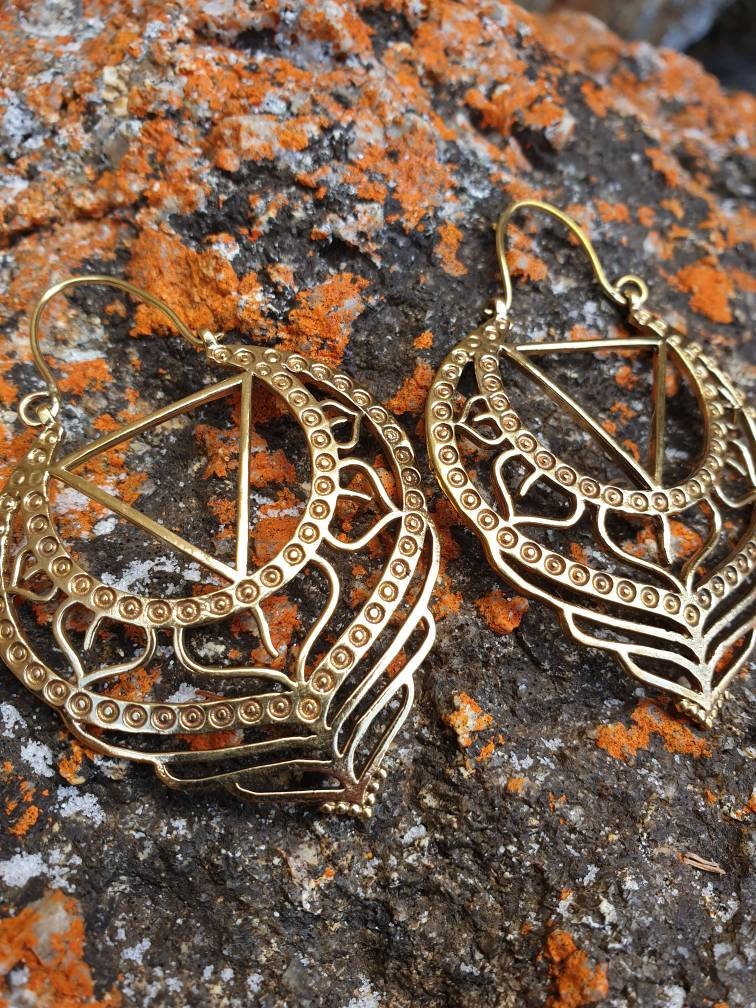 Sri Yantra • Divine Energy Symbol, Sacred Geometry Gold Earrings, Brass ...