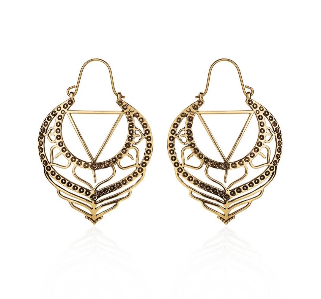 Sri Yantra • Divine Energy Symbol, Sacred Geometry Gold Earrings, Brass ...